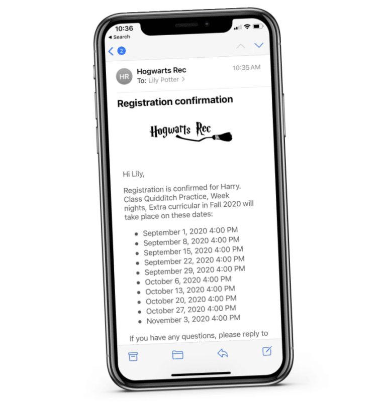 Sending a registration confirmation email
