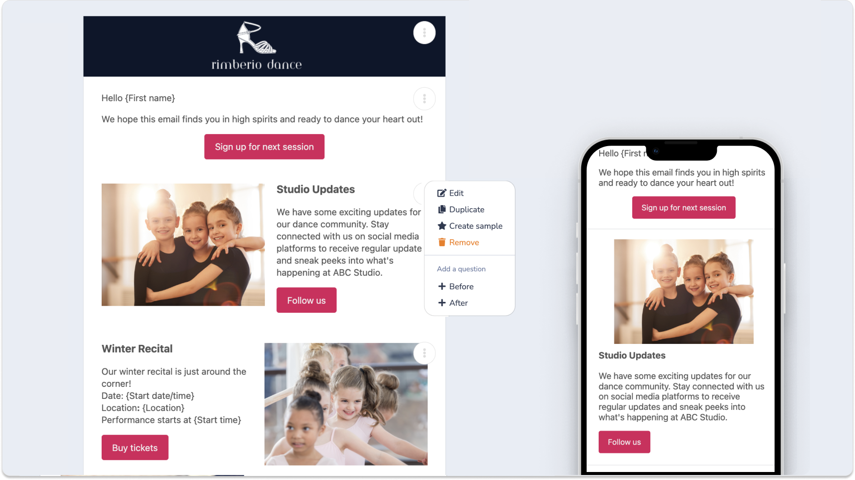 Email Marketing for Dance Studios with Newsletter template