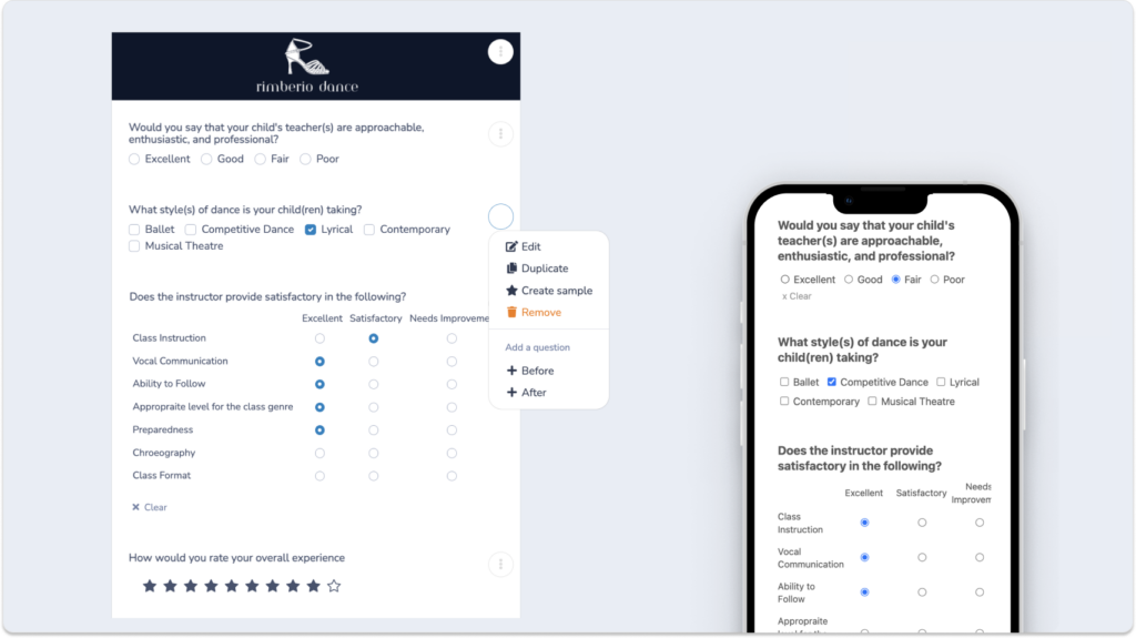 Surveys for Dance Studios (Feedback form)