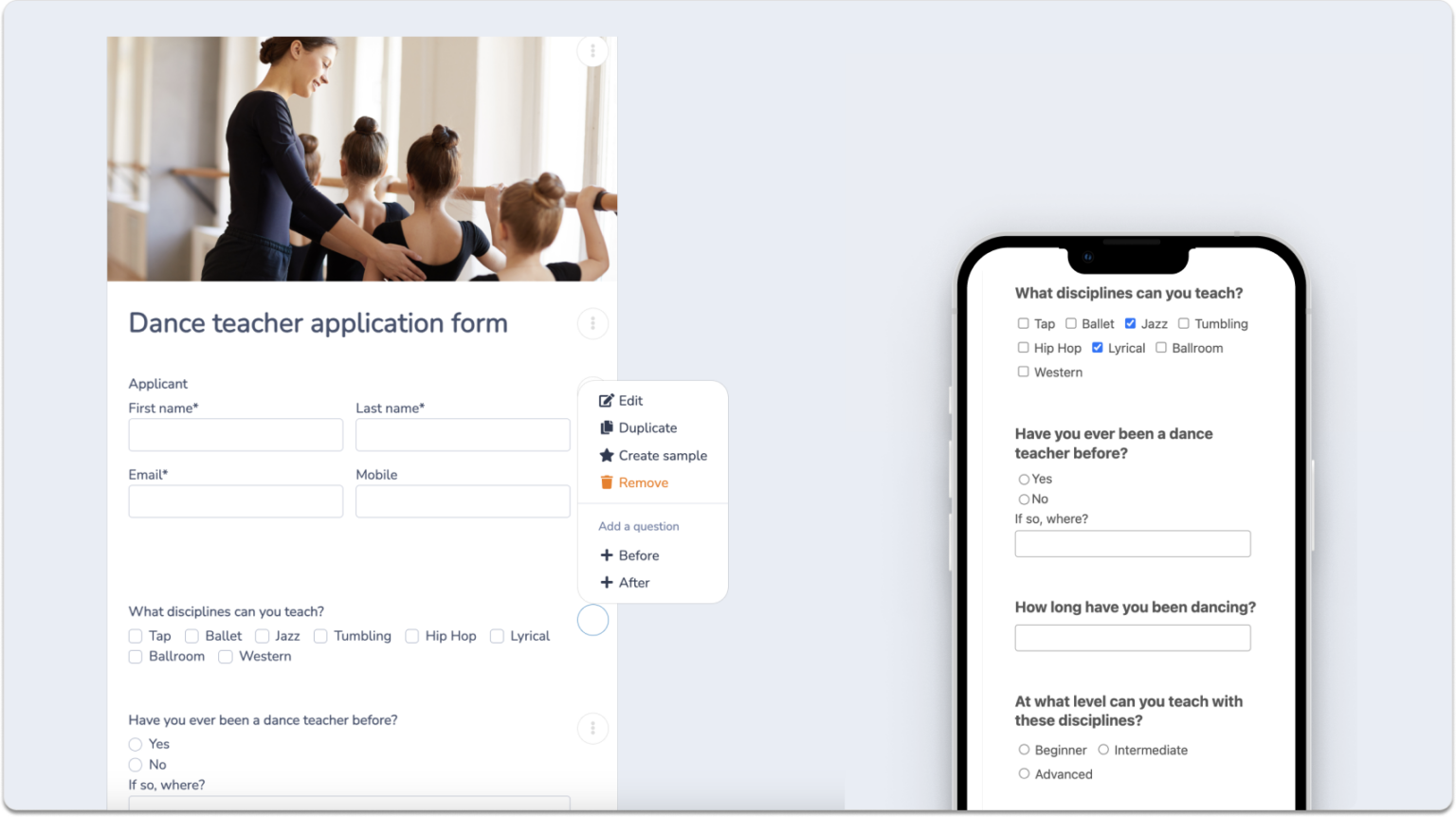 Online Dance Teacher Application Form
