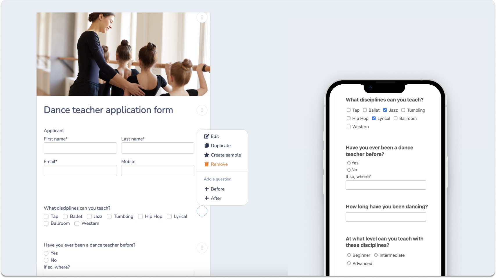 Online Dance Teacher Application Form