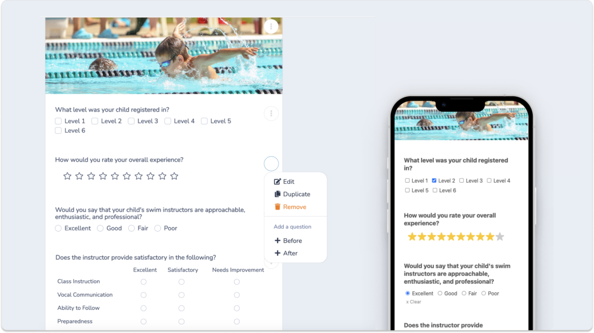 Surveys for Swim Schools (Feedback form)