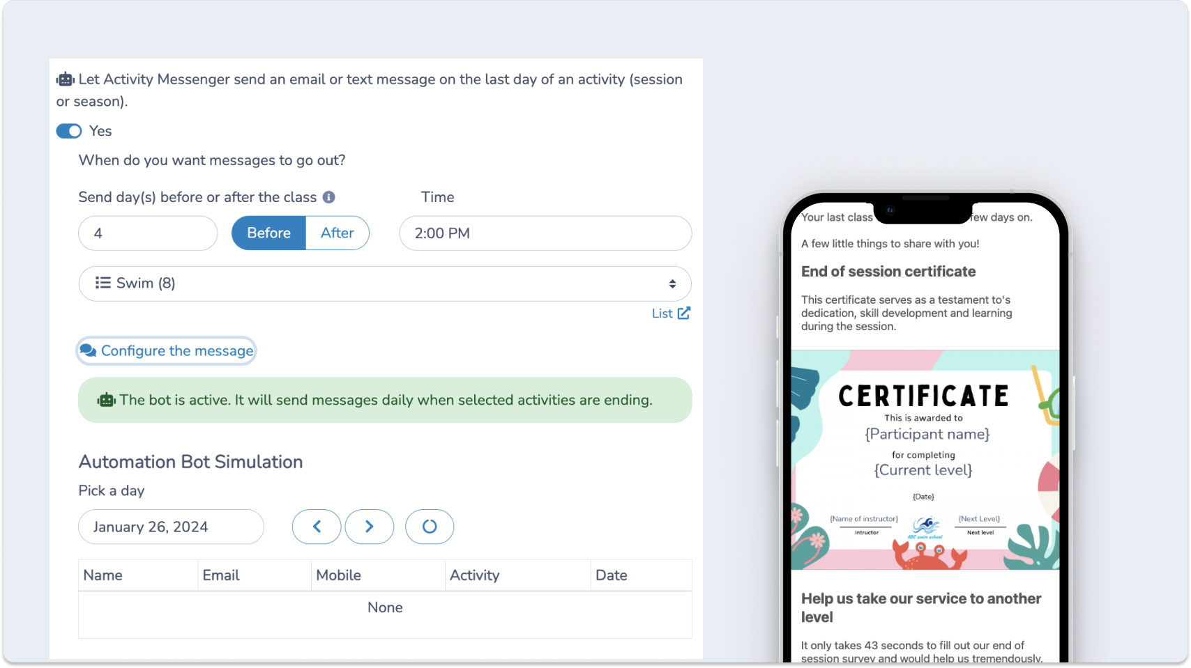 Surveys for Swim Schools (Feedback form)