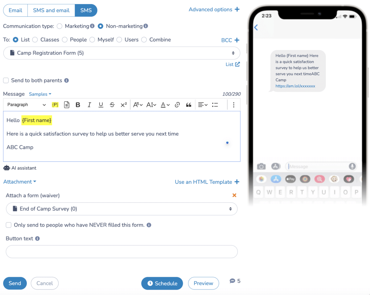 How to send a survey by SMS / Text Message